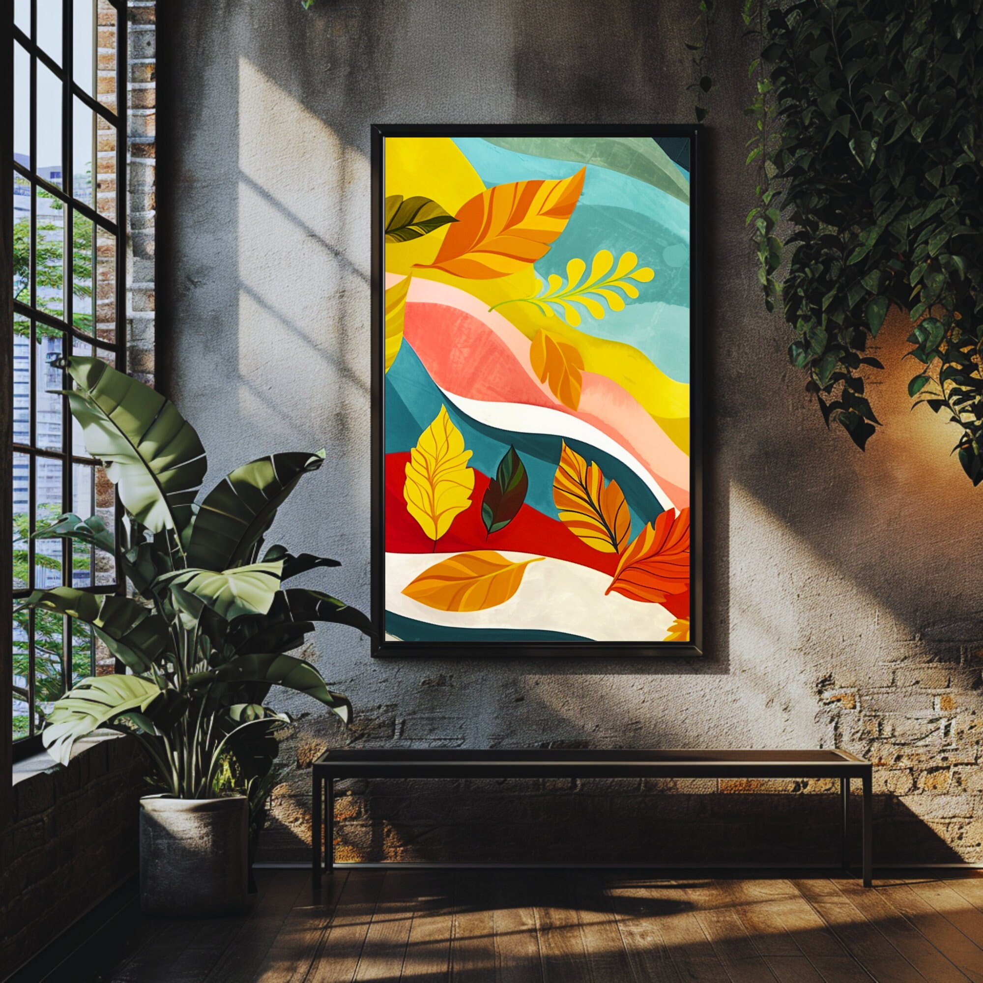 Modern Abstract Leaf Art Print | Colorful Nature Wall Decor | Vibrant ...