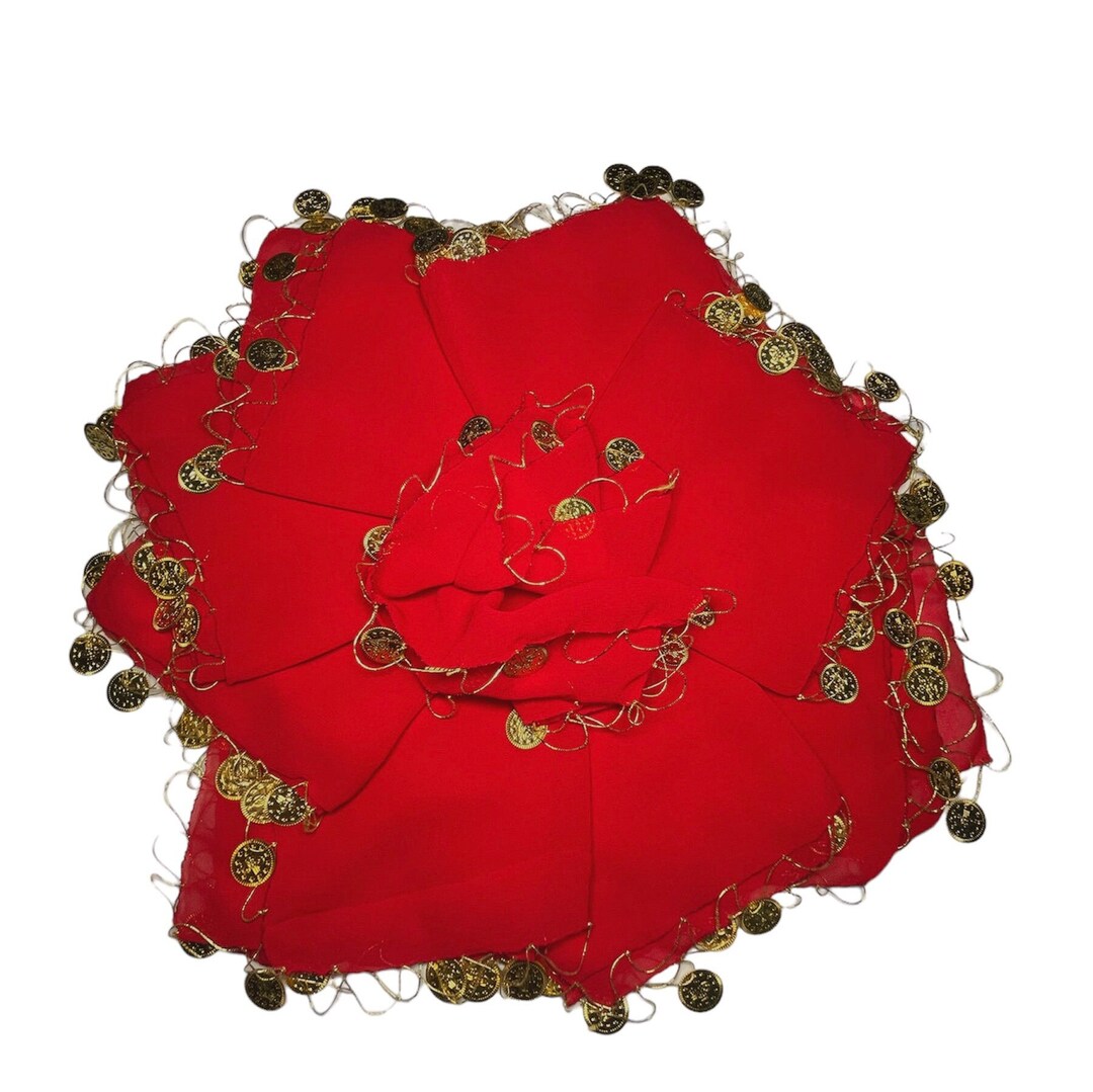 Luxury Red Handkerchief-mindil, Gold Coin Trim. - Etsy