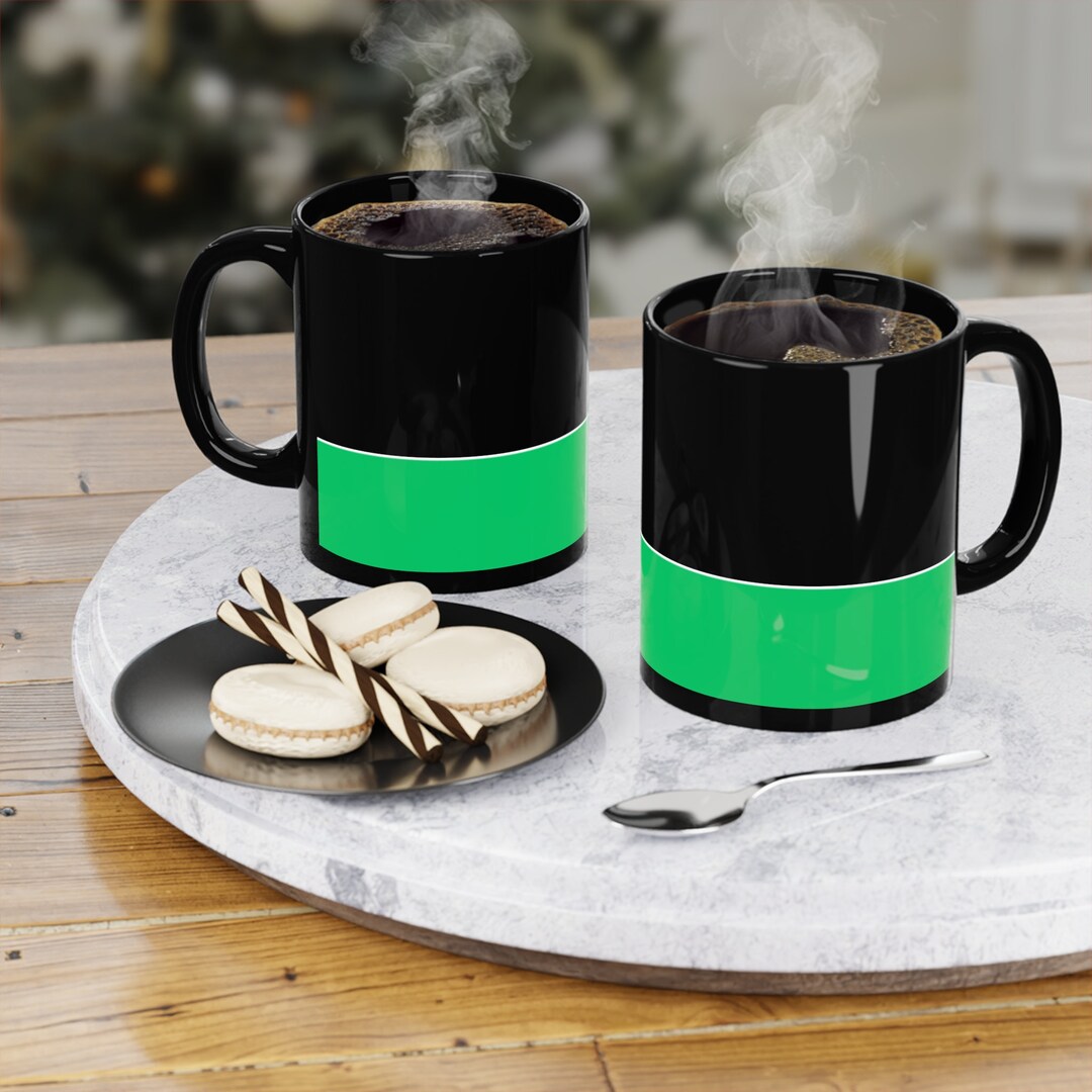 Black Coffee Mug, 11oz GREEN STRIPE MUG Tea Cup Flagon Tankard Seidel ...
