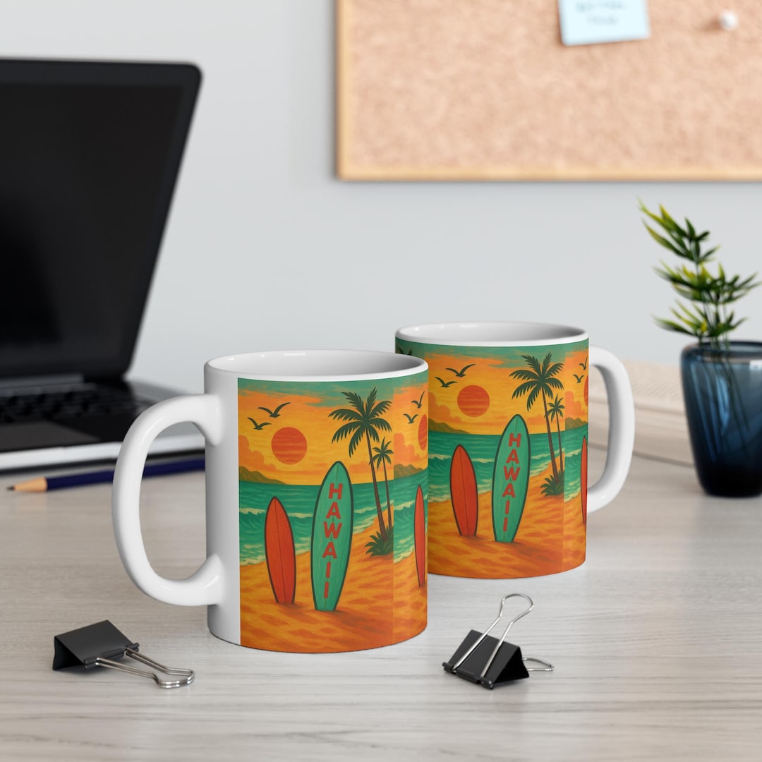 Hawaii Surf Mug, Tropical Beach Coffee Cup, Vacation Drinkware, Summer ...