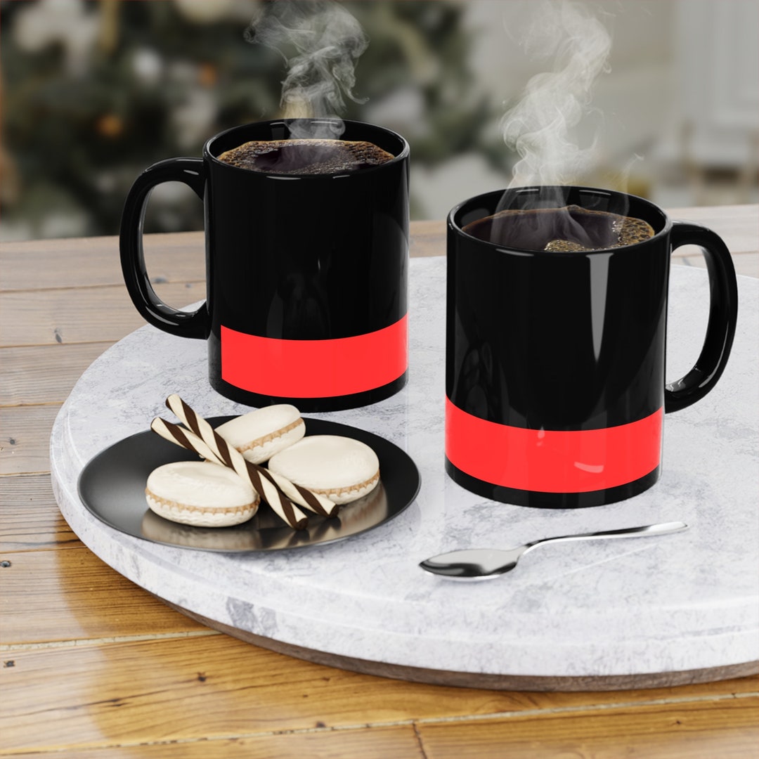 Black Coffee Mug, 11oz RED STRIPE MUG Tea Cup Flagon Tankard Seidel ...