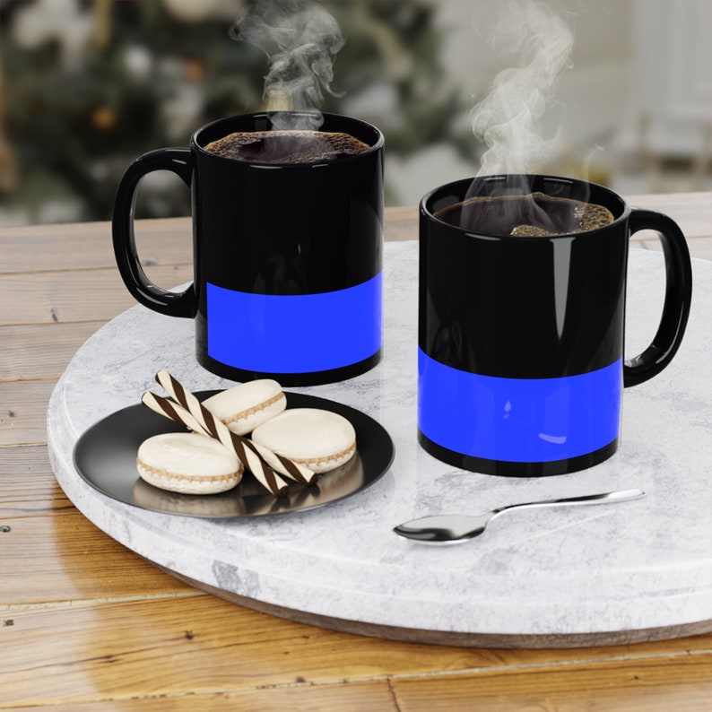 Black Coffee Mug, 11oz BLUE STRIPE MUG Tea Cup Flagon Tankard Seidel ...