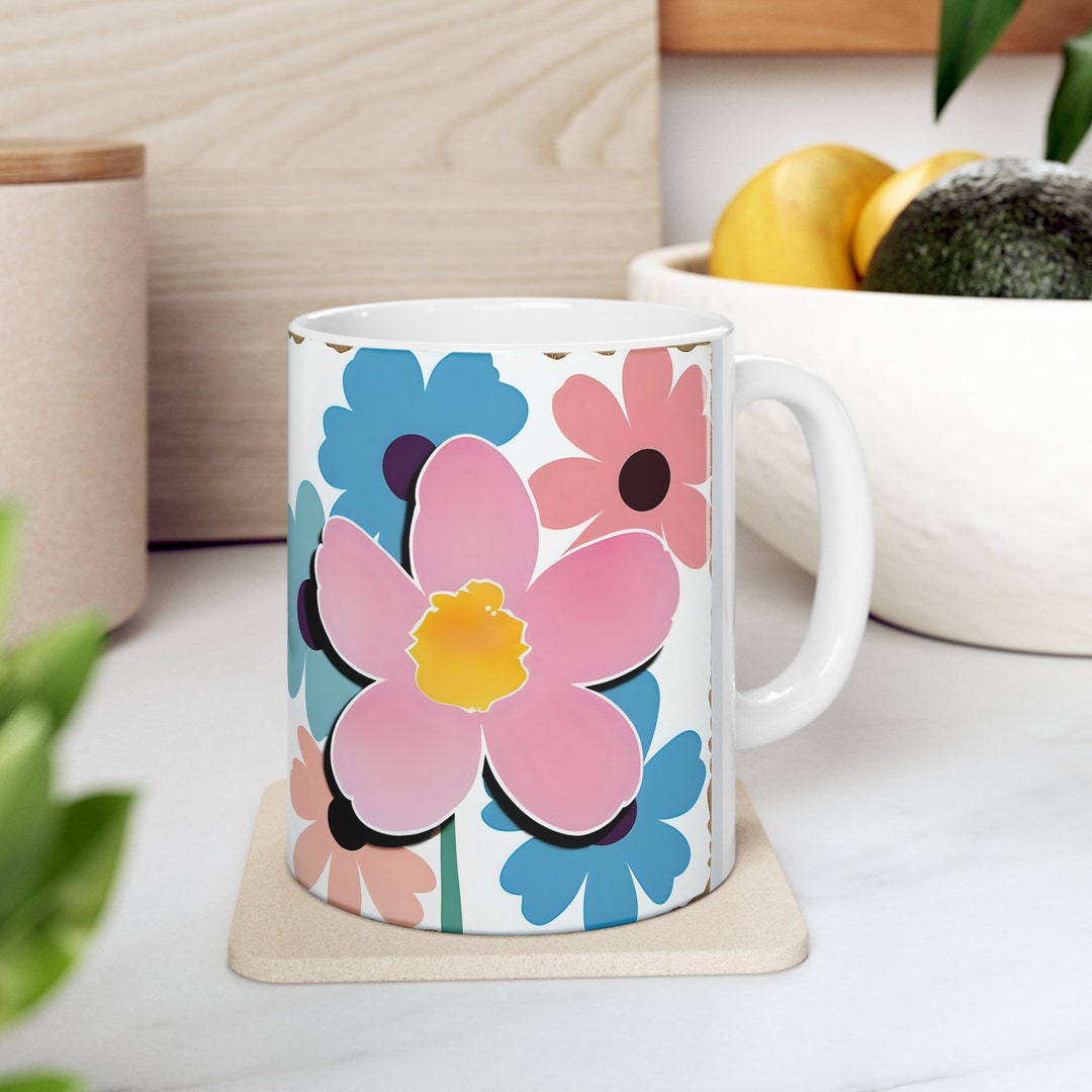 Ceramic Mug 11oz FLORAL PRINT MUGS Tea Cup Flagon Tankard Seidel Beaker ...