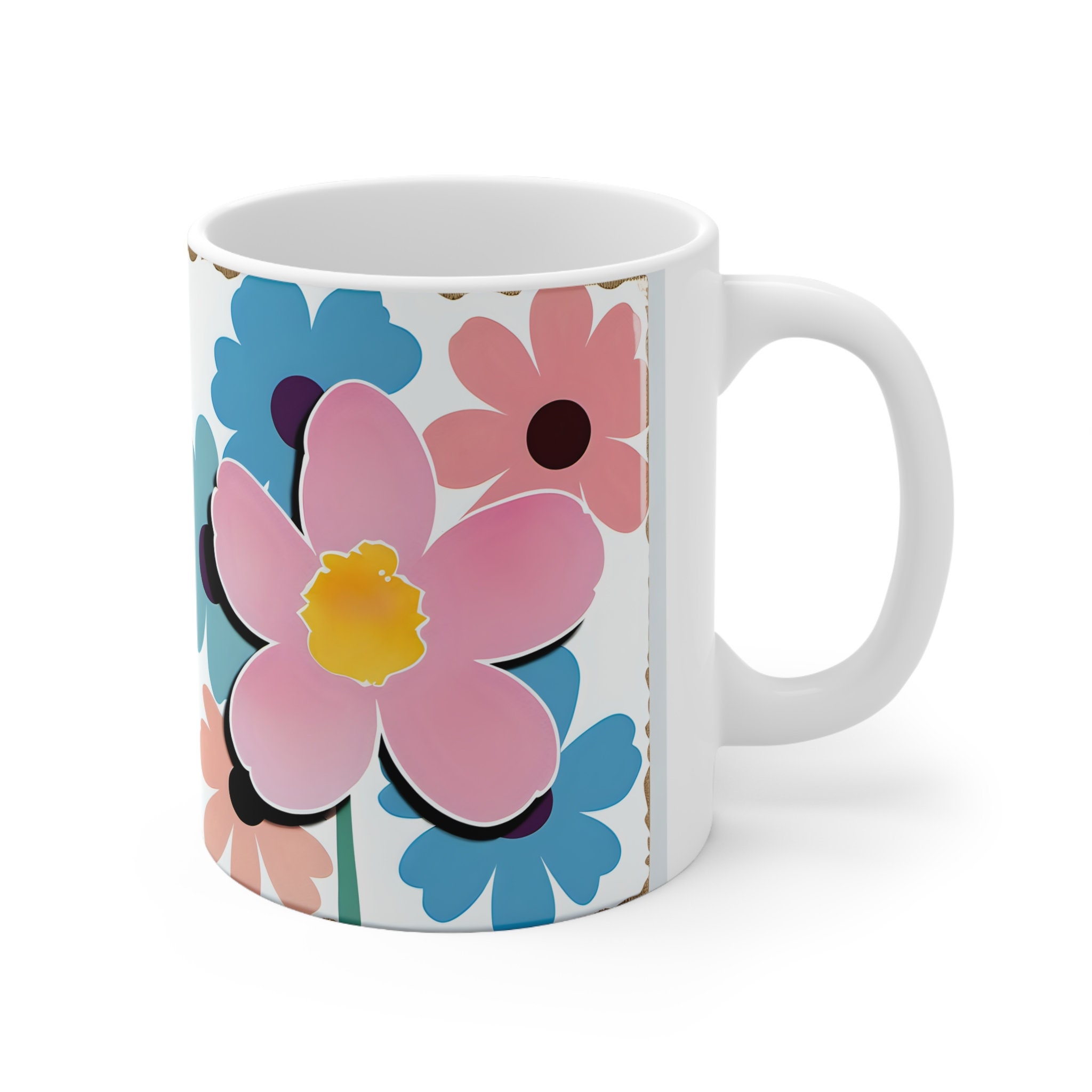 Ceramic Mug 11oz FLORAL PRINT MUGS Tea Cup Flagon Tankard Seidel Beaker ...