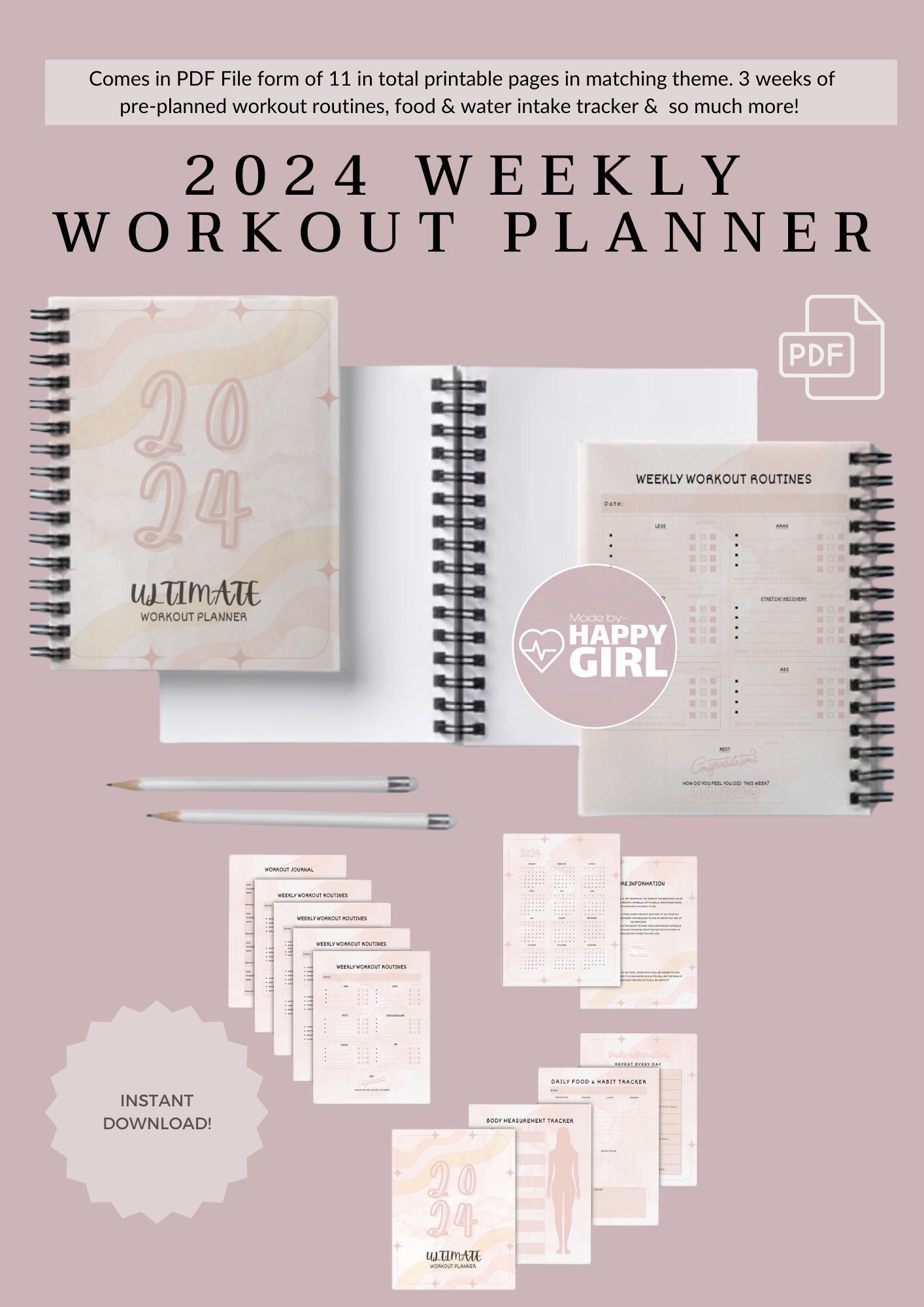 2024 Ultimate Monthly Workout Planner, Printable Fitness & Health ...