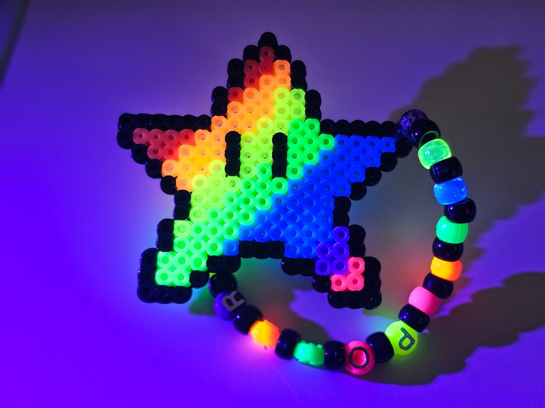 Neon Rainbow Power up Star Perler Bracelet - Etsy
