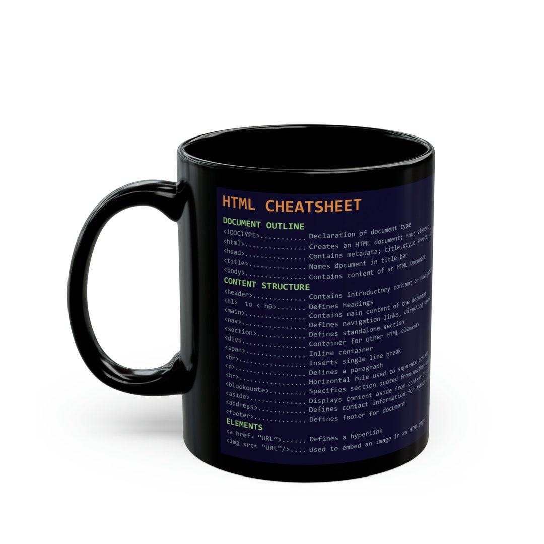 HTML Cheatsheet Mug - Web Developer Gift - Programming Coffee Cup ...