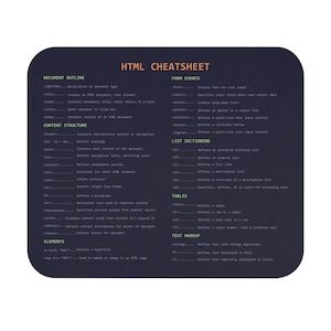 HTML Cheatsheet Mouse Pad - Web Developer Desk Accessory - Programming ...