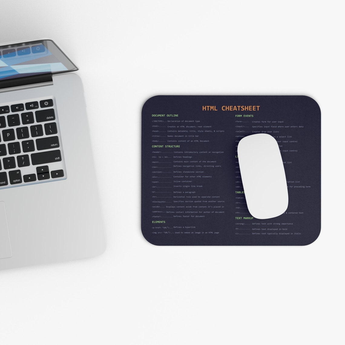 HTML Cheatsheet Mouse Pad - Web Developer Desk Accessory - Programming Reference Mat - Coding ...