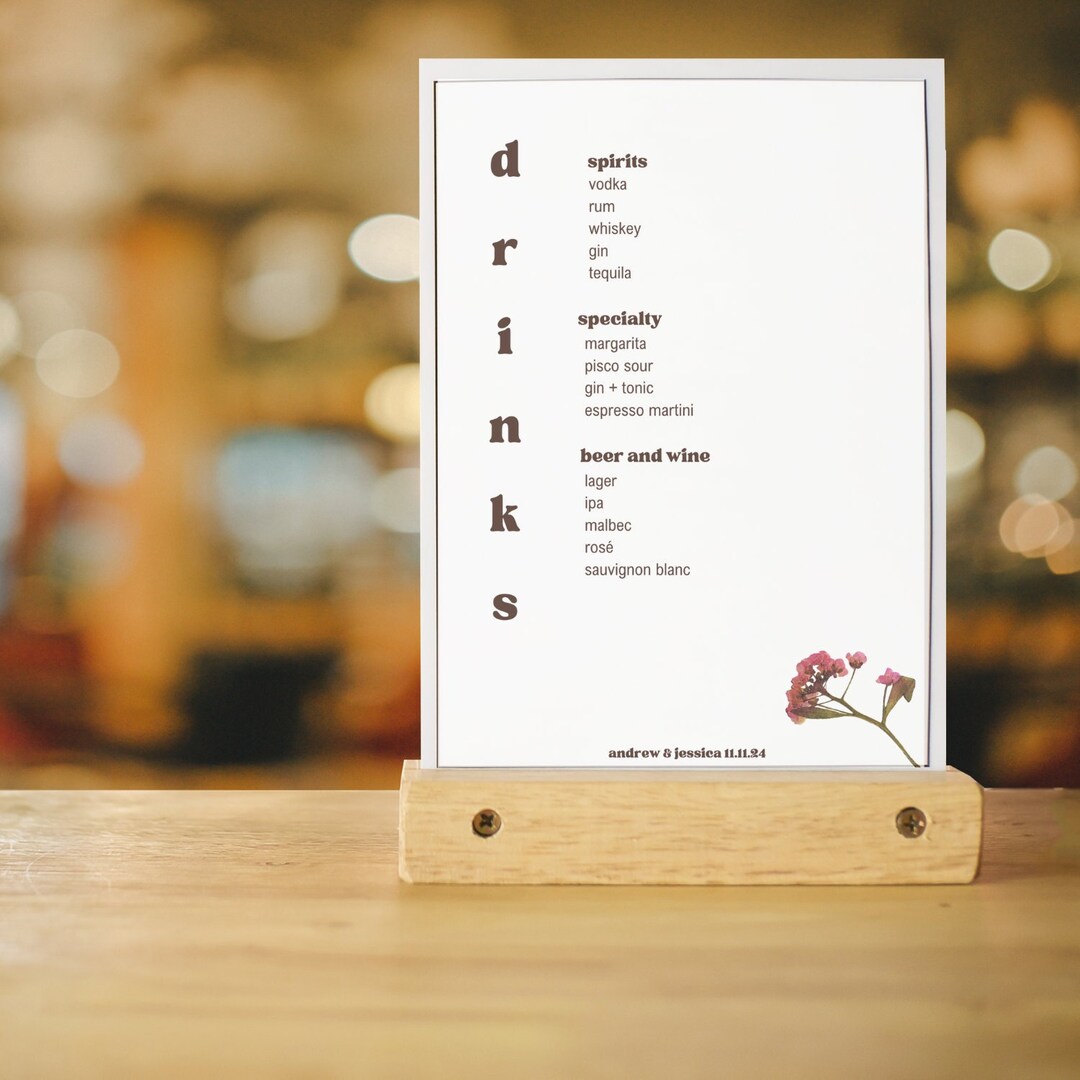 Bar Menu Template, Modern Editable Drink Menu, Minimalist Printable Bar ...