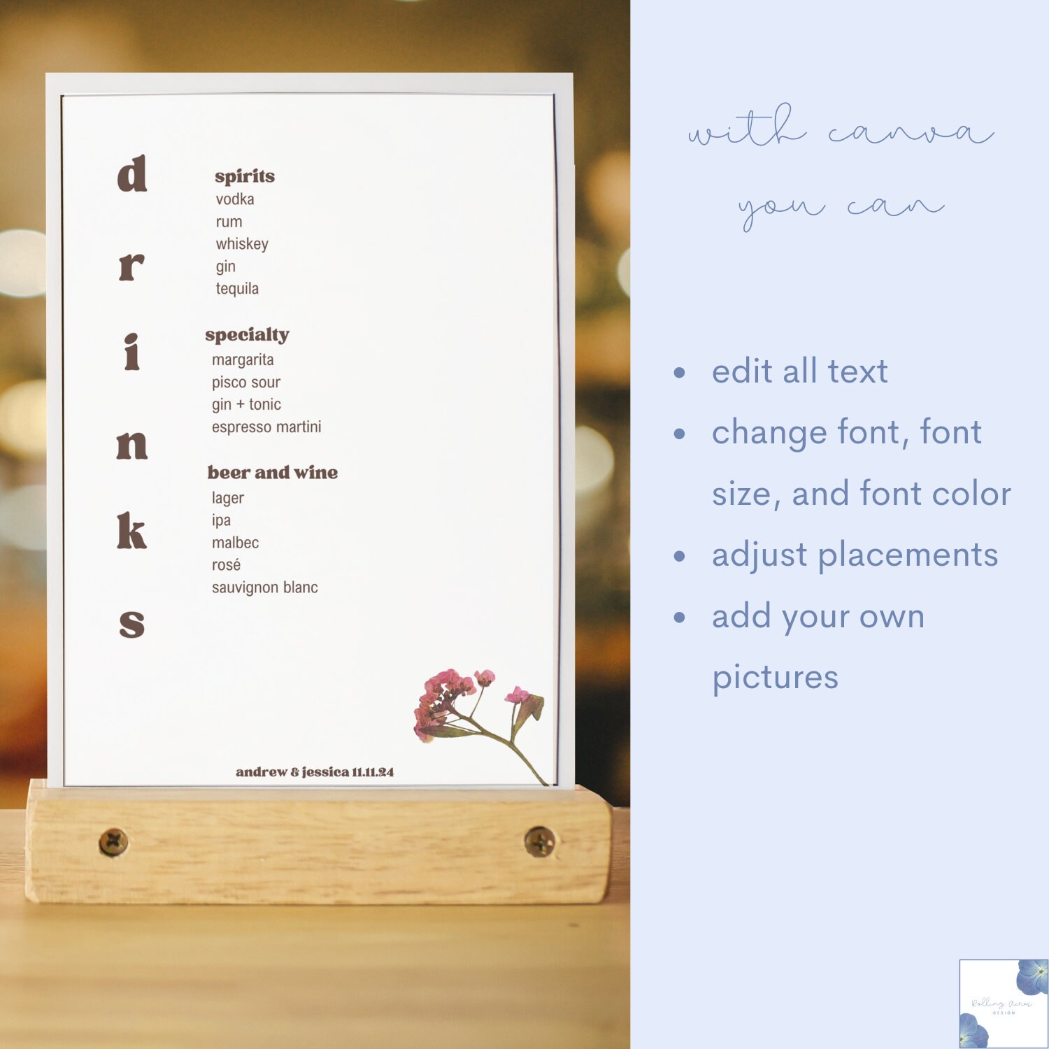 Bar Menu Template, Modern Editable Drink Menu, Minimalist Printable Bar ...