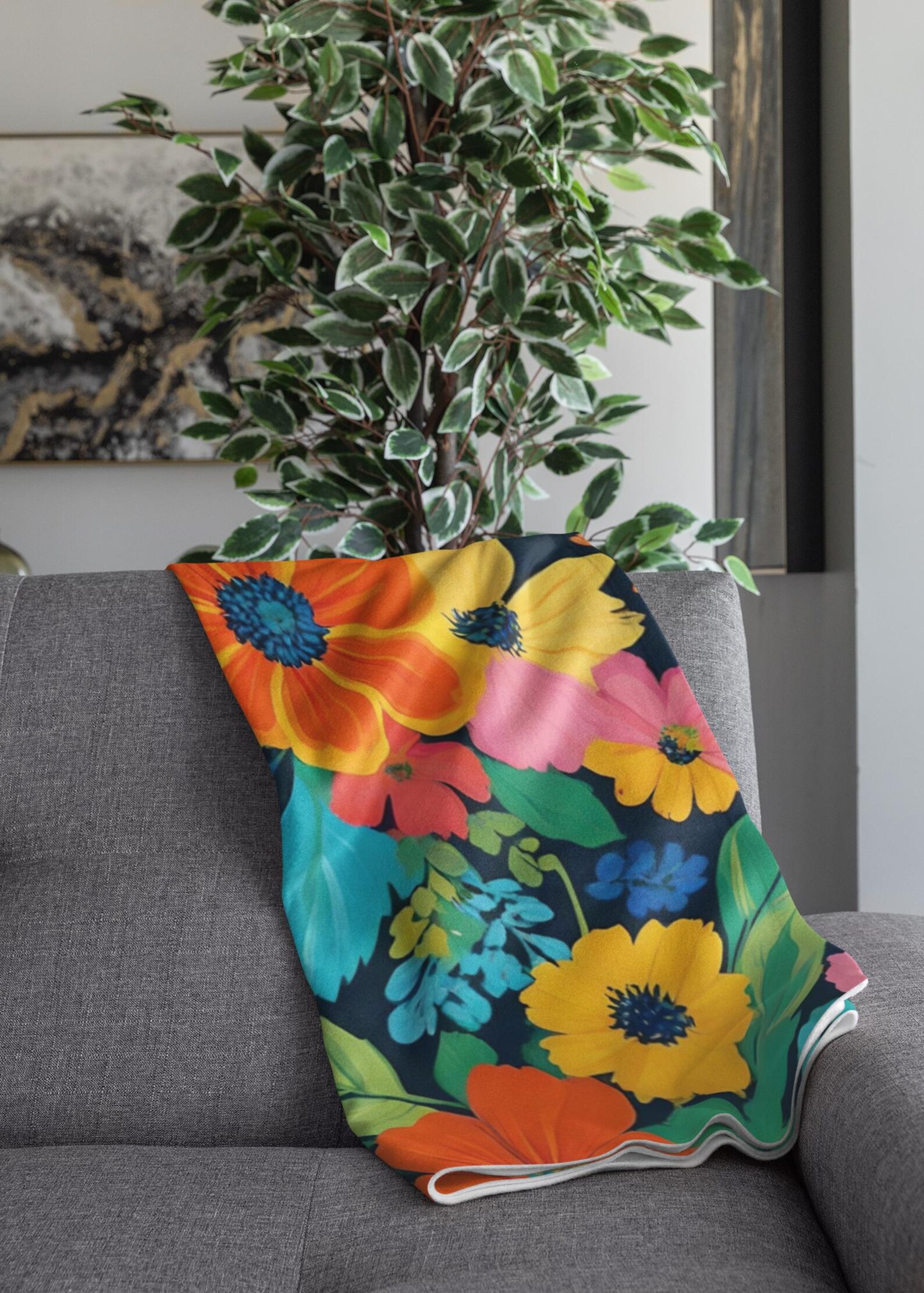 Flower Power Fantasy Psychedelic Floral Blanket Retro Home Decor ...