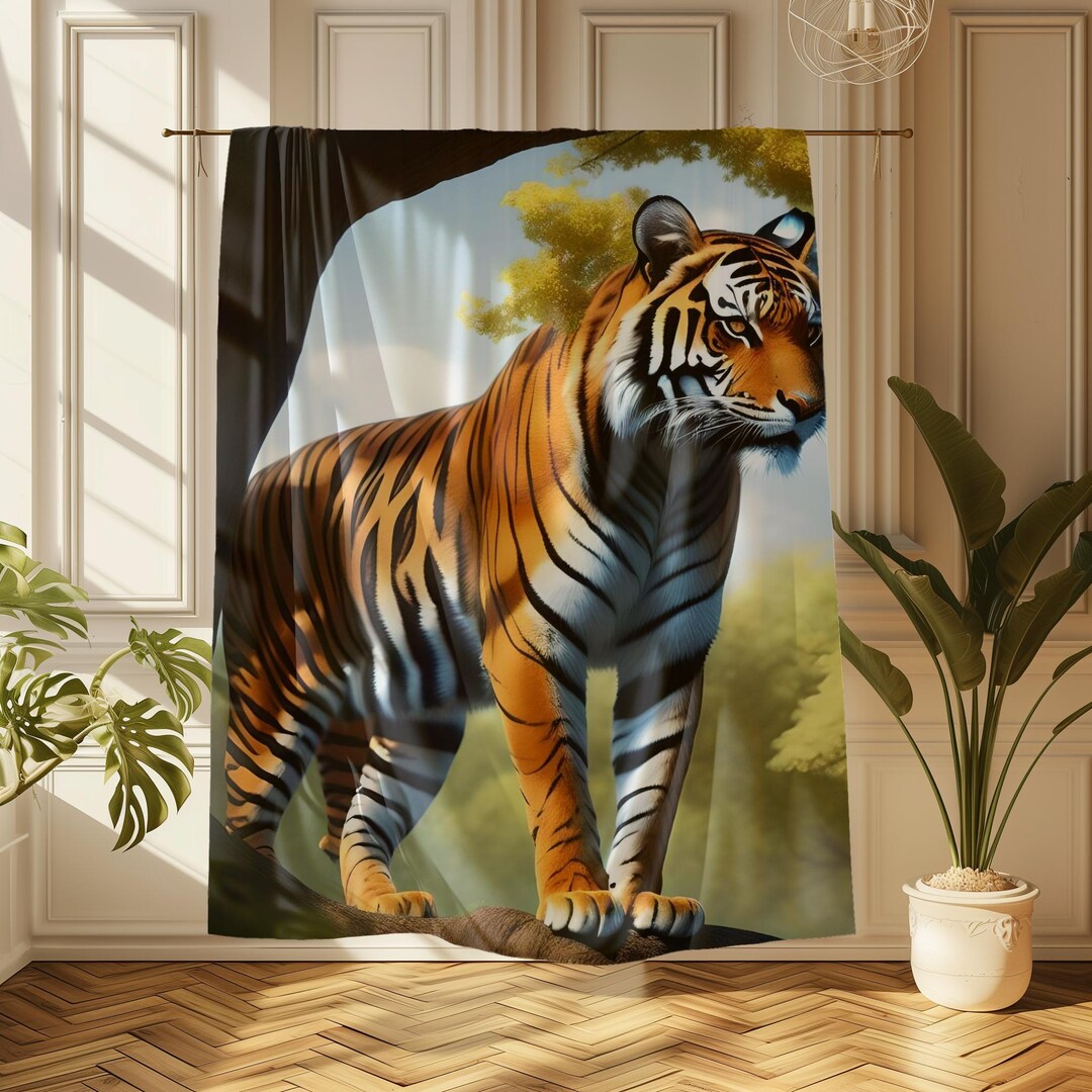 Tiger Blanket, Vintage Animal Sofa Blanket, Cozy Fleece Blanket in Boho ...