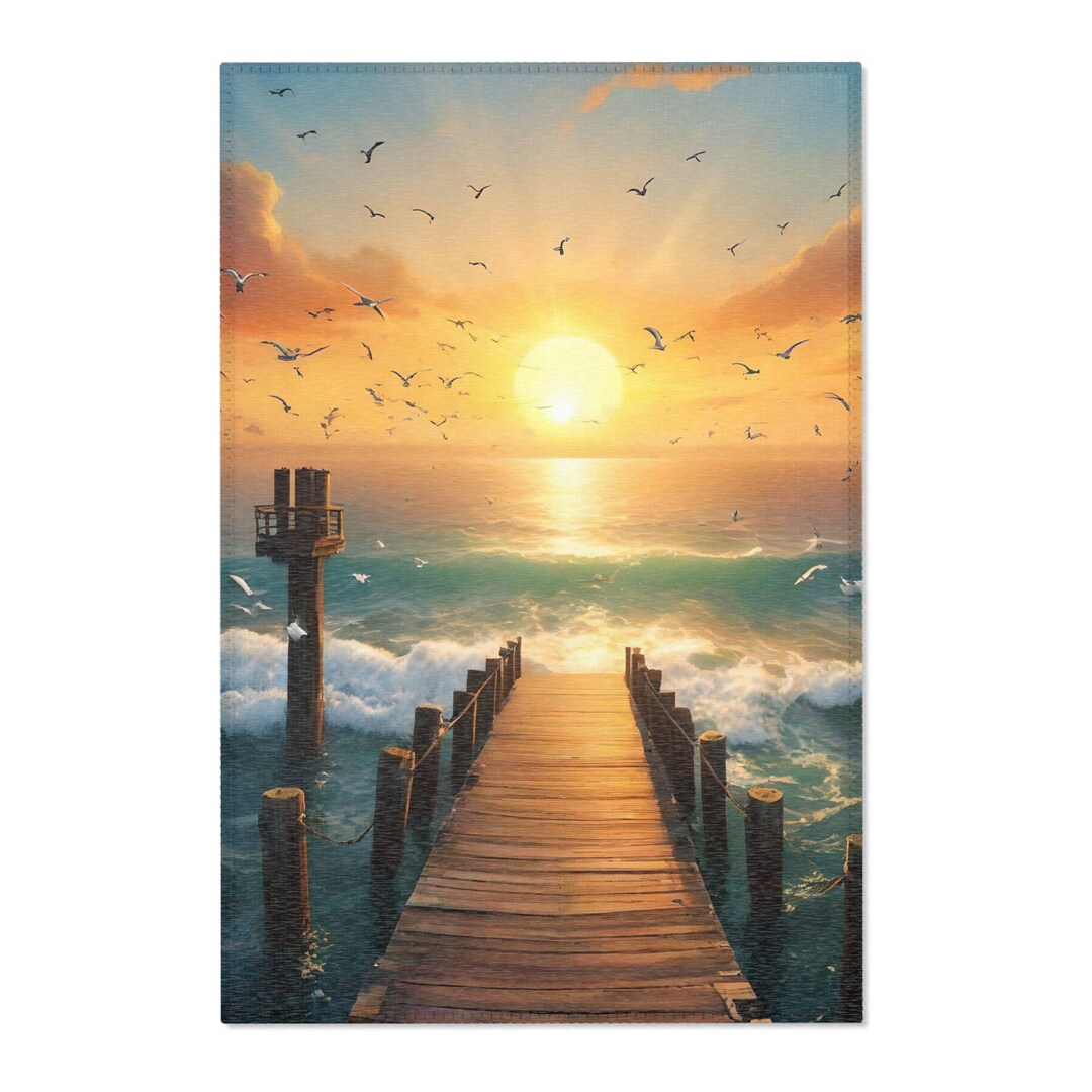 Dock View Sunset Rug Scenic Water Design, Beautiful Sunset Over Water ...