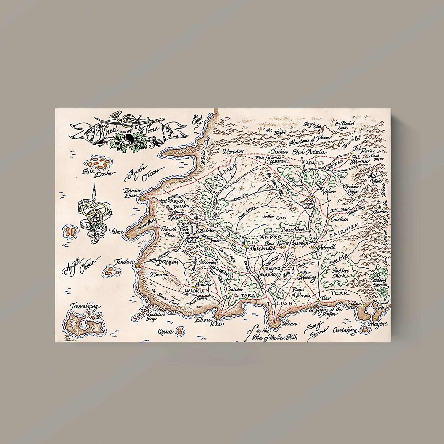 The Wheel of Time Map Poster, Medieval World Map Wall Hanging, Wheel of ...