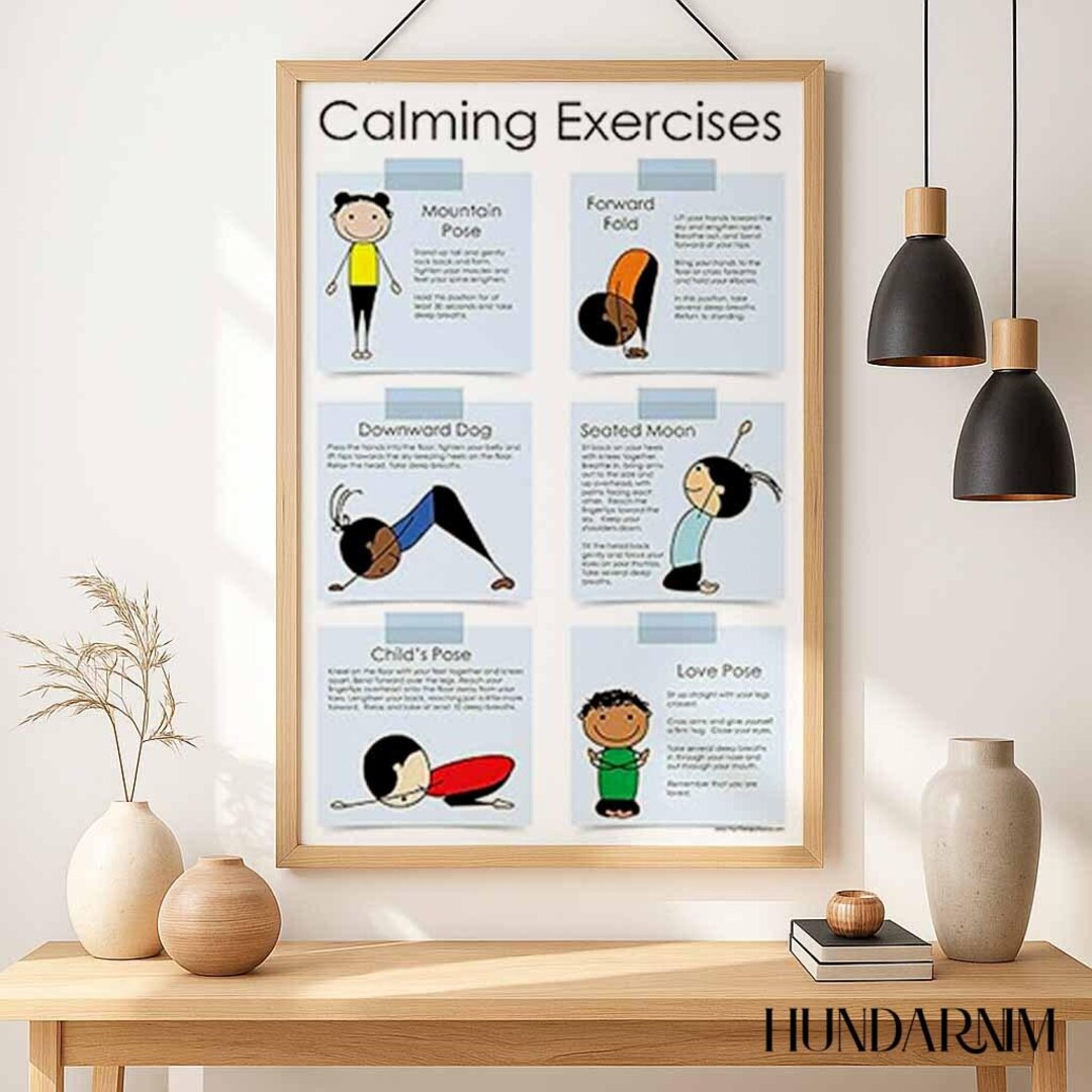 Calming Exercises Poster – Kids Yoga Poses Mindfulness Wall Art - Etsy