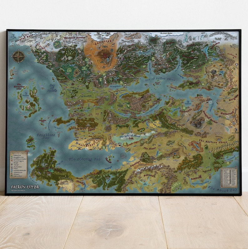 Dungeons and Dragons Forgotten Realms Faerun Map Poster, Canvas Wall ...