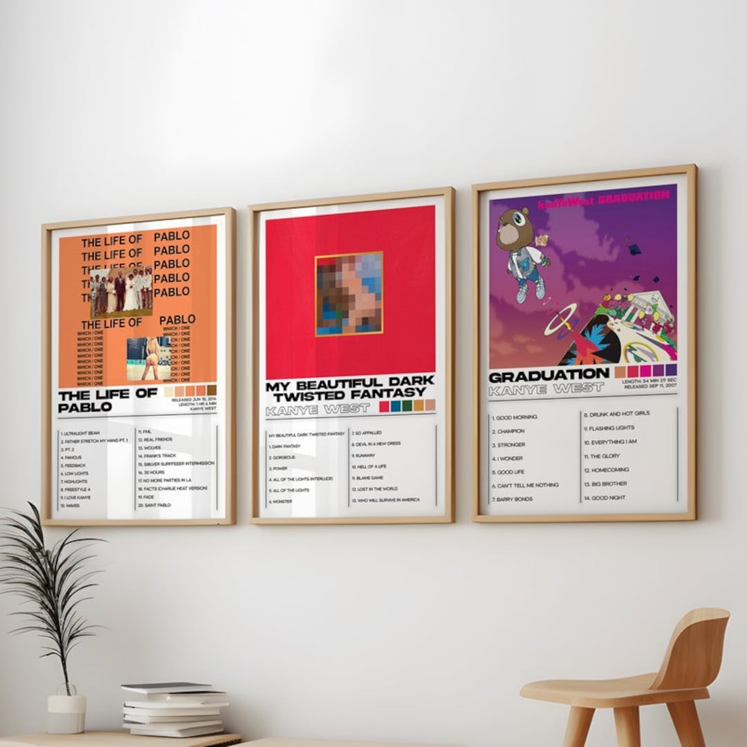 Kanye West Posters Set 3, Kanye West Album Art Cover Wall Print ...