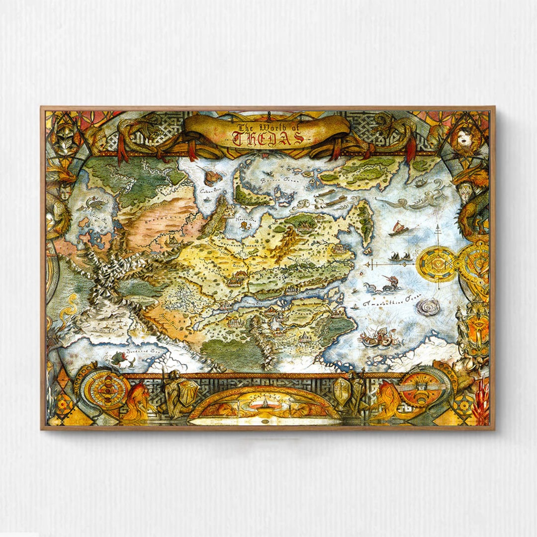 The World of Thedas Map Vintage Wall Hanging, Dragon Age Map Unframed ...