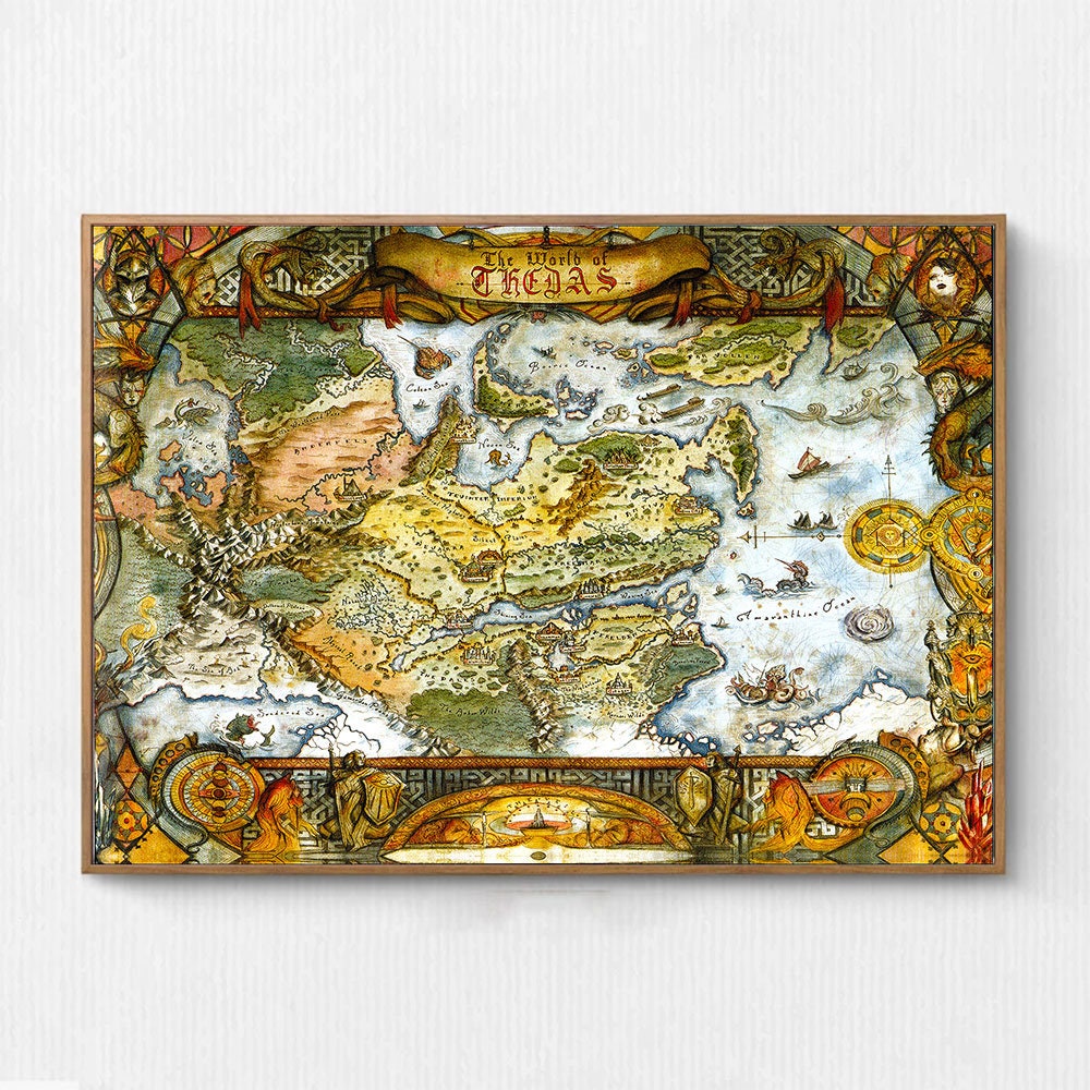The World of Thedas Map Vintage Wall Hanging, Dragon Age Map Unframed ...