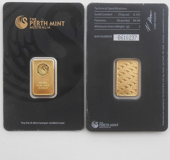 5 Grams 24k .999 Perth Mint Gold Plated Gold Bullion Bar - Etsy