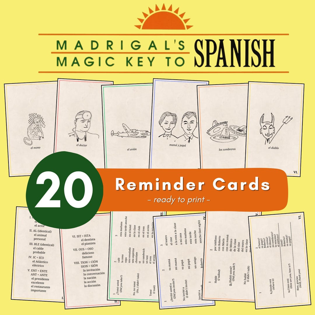 Madrigal's Magic Key to Spanish - 20 Printable "reminder Cards ...
