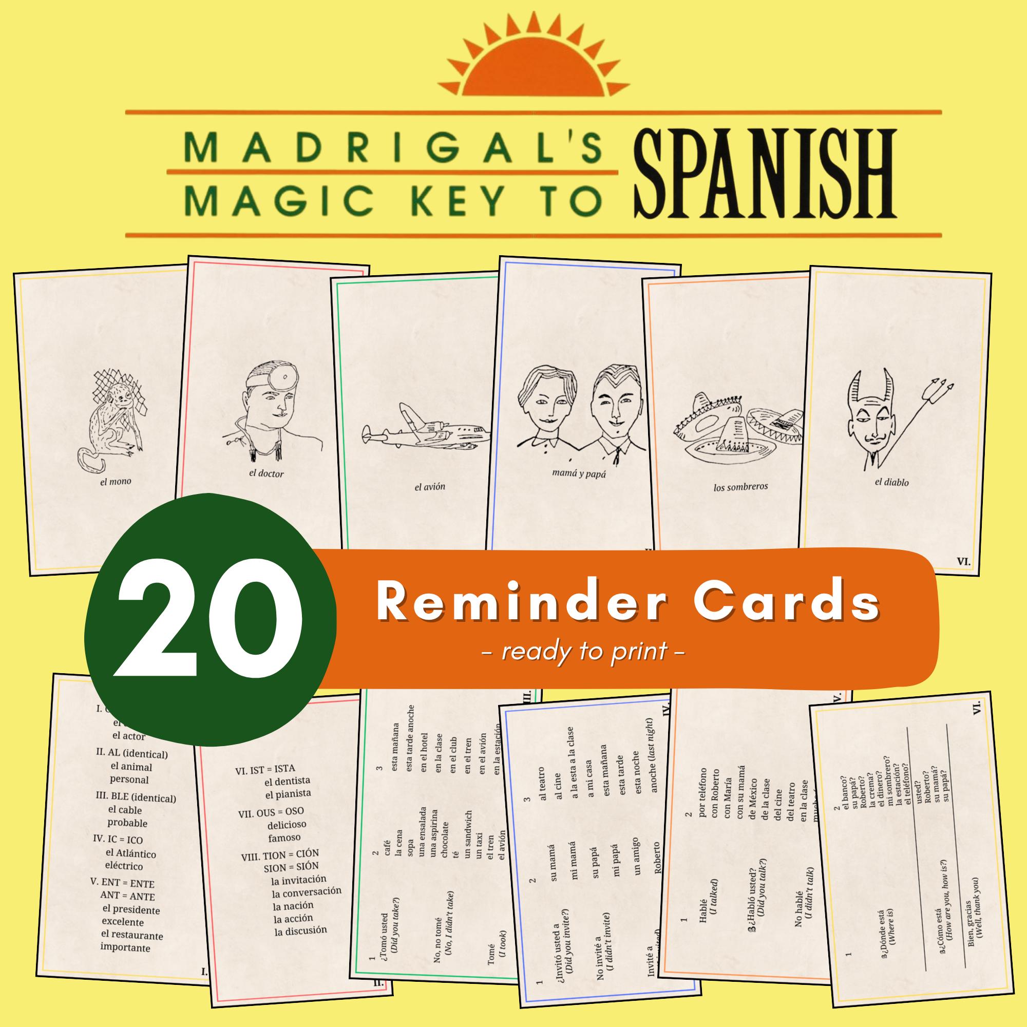 Madrigal's Magic Key to Spanish - 20 Printable "reminder Cards ...