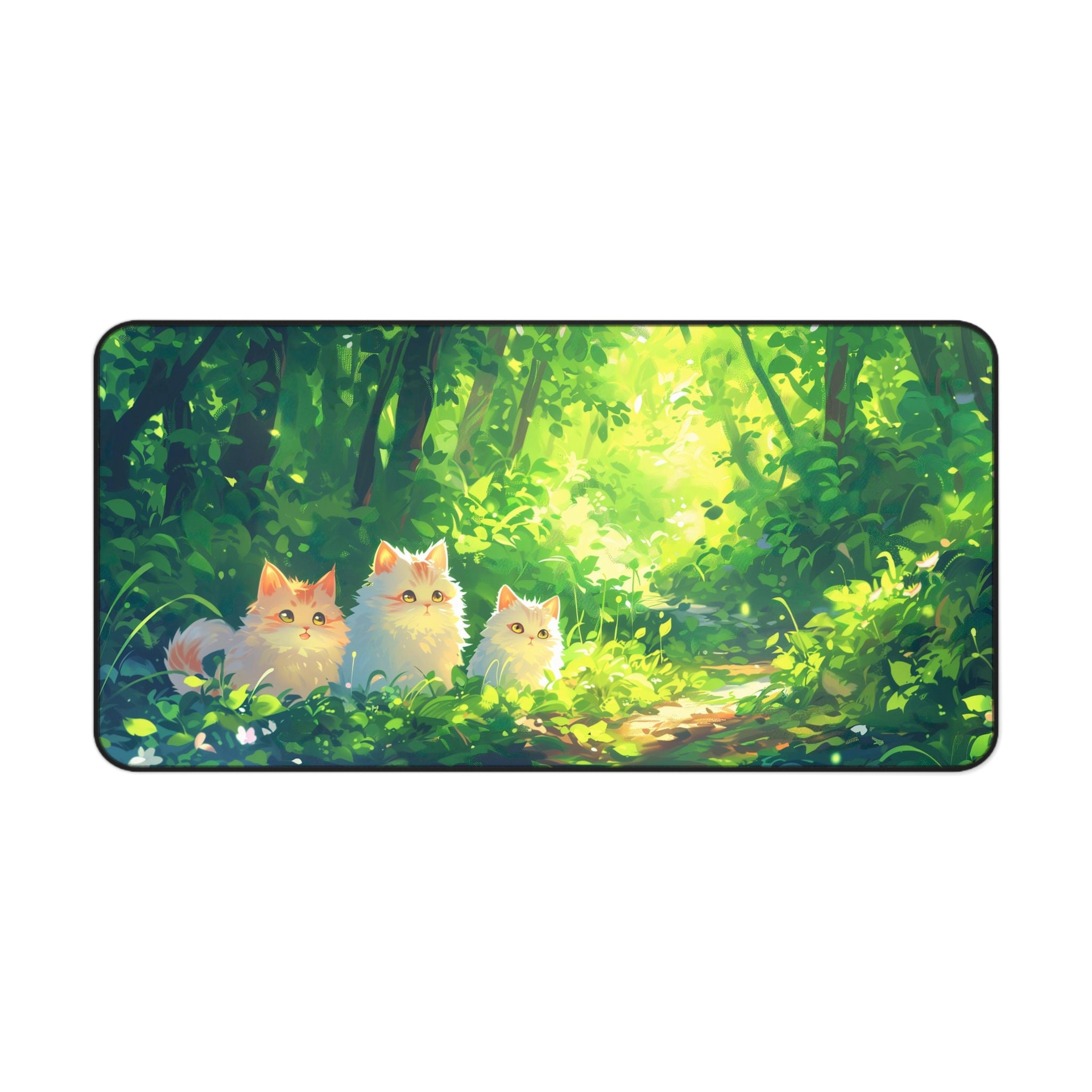 Cute Cats Desk Mat, Kawaii Feline Mouse Pad, Lush Greenery Desk Pad ...