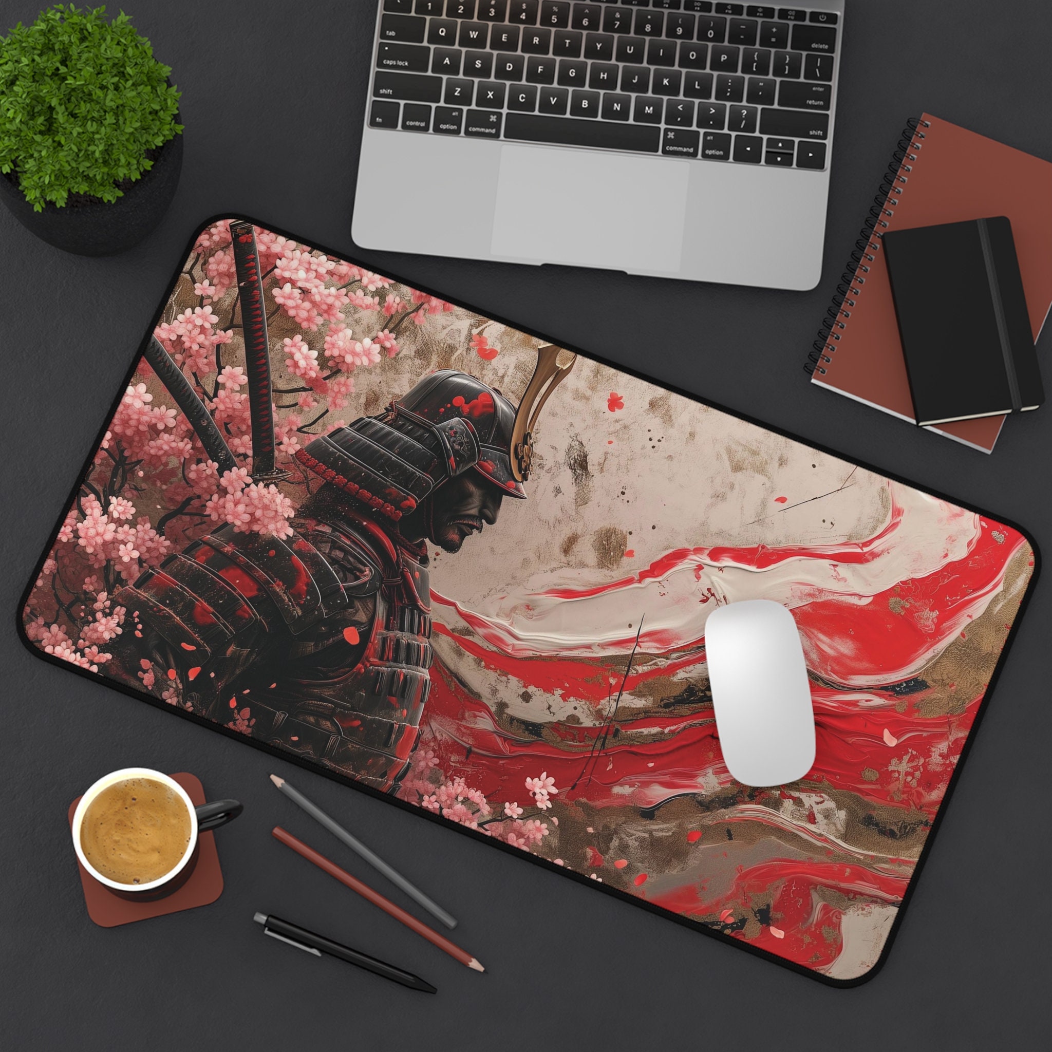 Samurai Desk Mat, Japanese Cherry Blossom Mouse Pad, Oni Demon XL ...