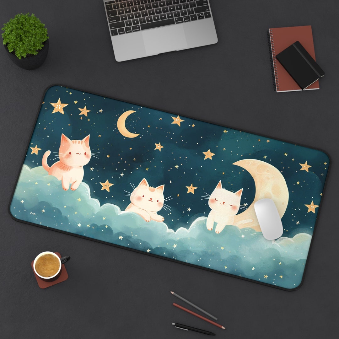 Kawaii Cats Desk Mat, Cute Cats Mouse Pad, Dreamy Lofi Workspace ...