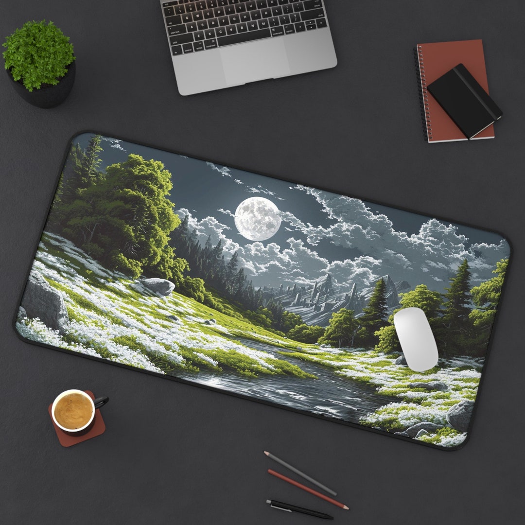 Moonlit Desk Mat, Enchanted Nature Mouse Pad, Fantasy Landscape ...