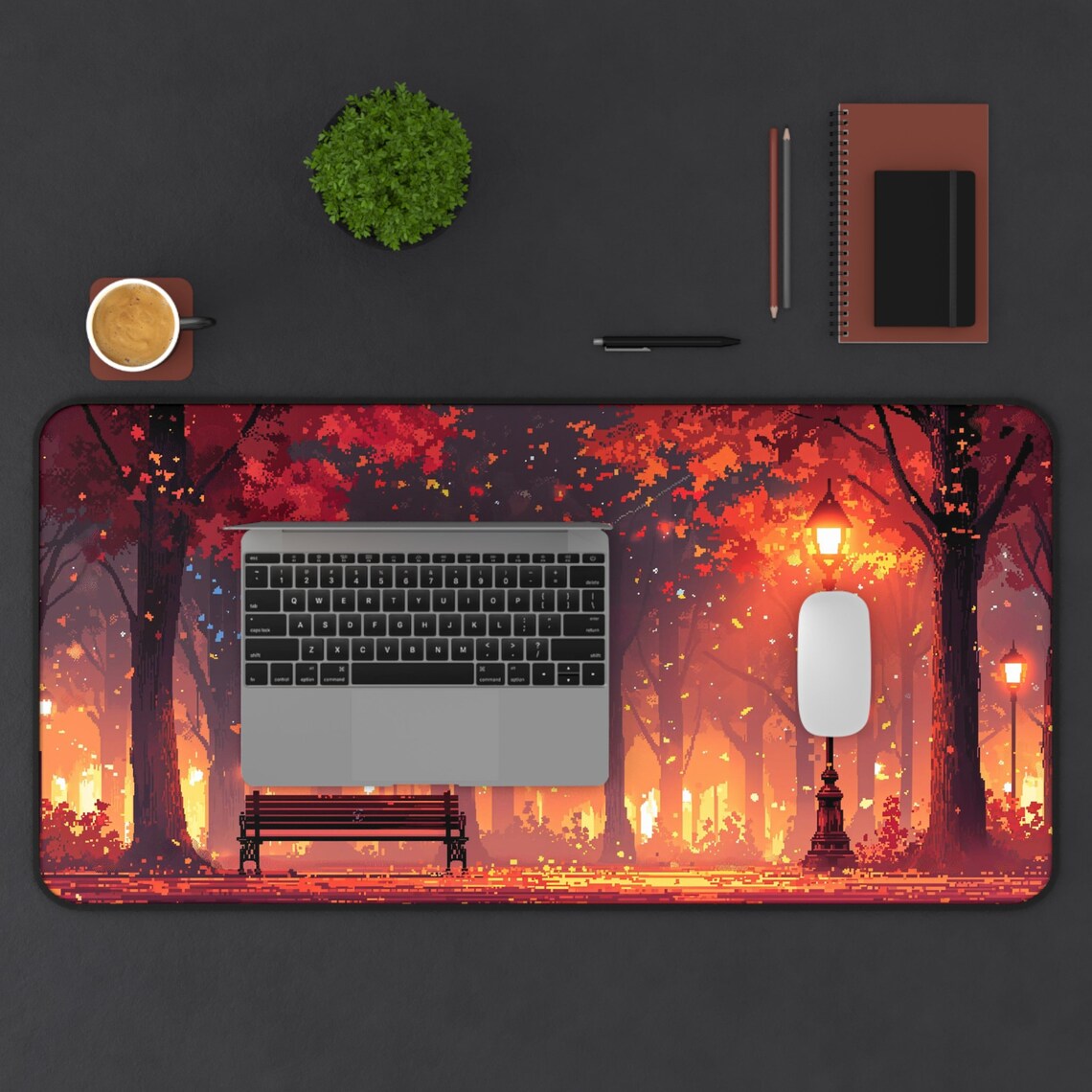 Pixel Art Autumn Desk Mat, Lofi Aesthetic Park Mouse Pad, 8 Bit Retro ...