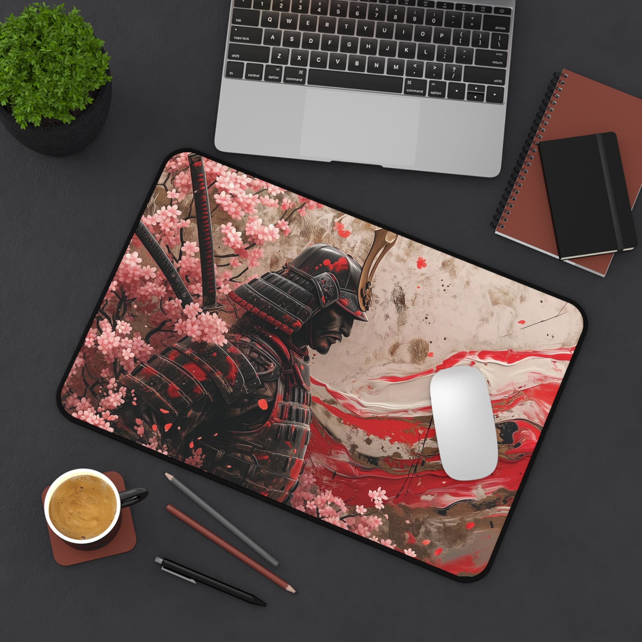 Samurai Desk Mat, Japanese Cherry Blossom Mouse Pad, Oni Demon XL ...