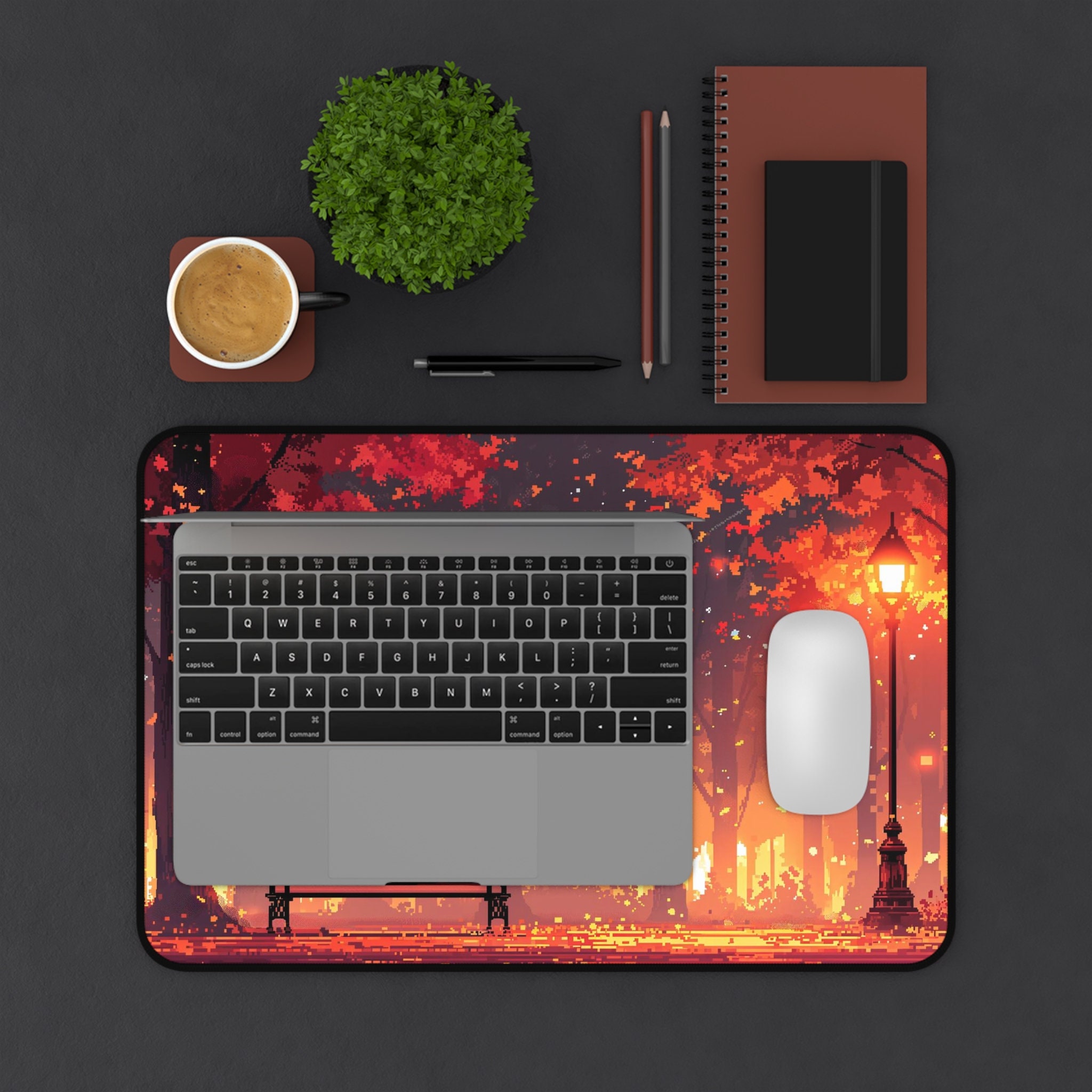 Pixel Art Autumn Desk Mat, Lofi Aesthetic Park Mouse Pad, 8 Bit Retro ...