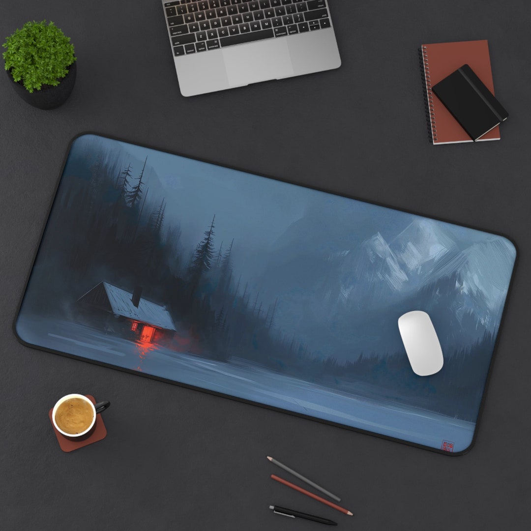 Cozy Winter Desk Mat, Ukiyo-e Style Snowy Mouse Pad, Lofi Aesthetic ...