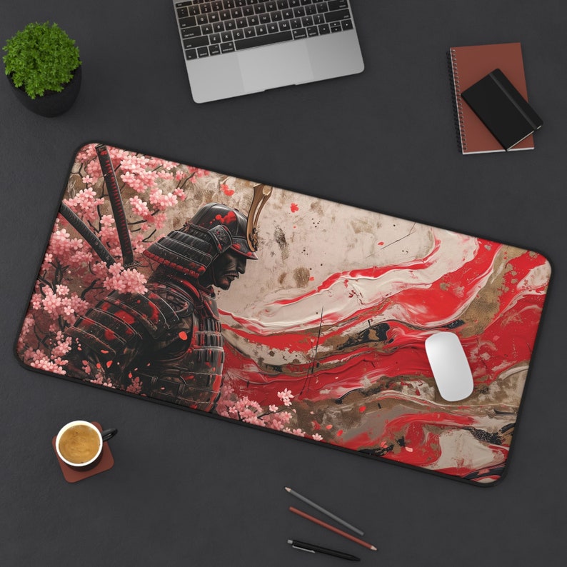 Samurai Desk Mat, Japanese Cherry Blossom Mouse Pad, Oni Demon XL ...