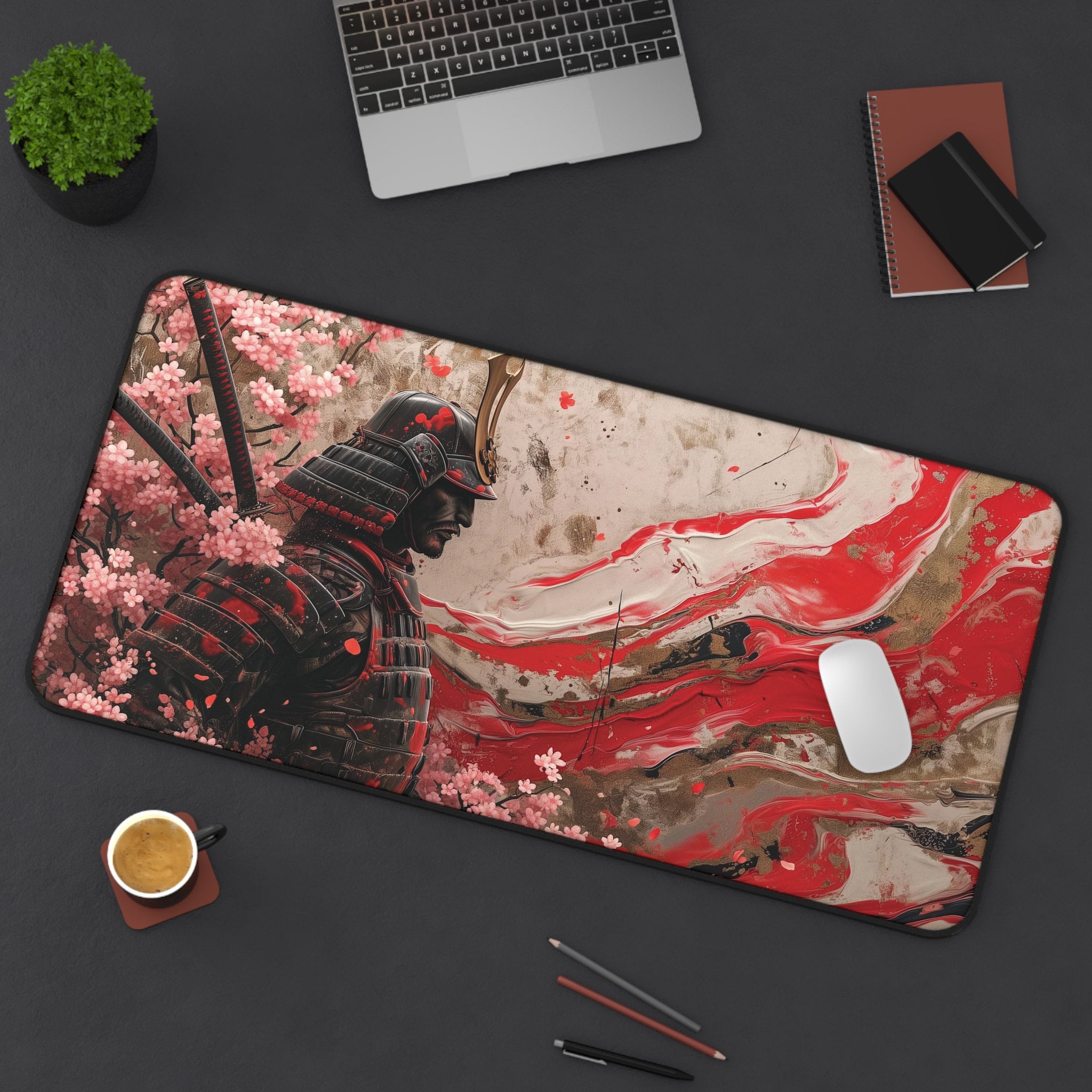 Samurai Desk Mat, Japanese Cherry Blossom Mouse Pad, Oni Demon XL ...