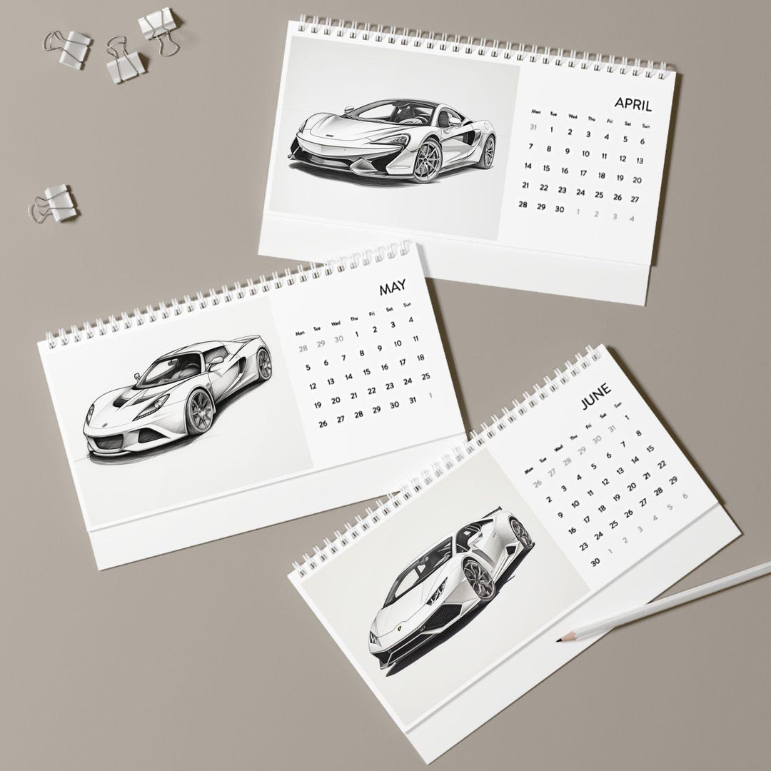 Supercar Sketch Desk Calendar 2025, Sports Cars, Calendar for Guys, Car ...