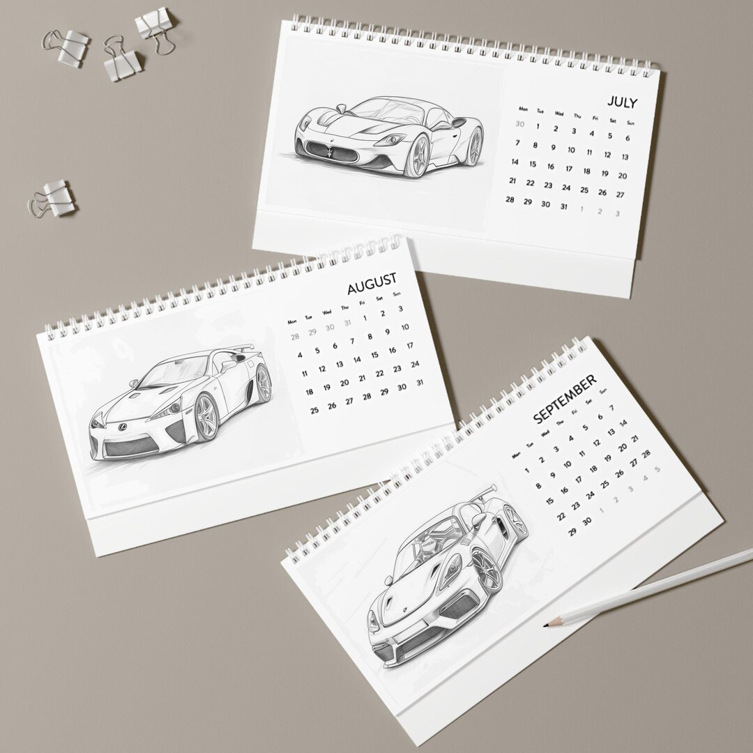 New Supercar Sketch Desk Calendar 2025 V2, Sports Cars, Calendar for ...