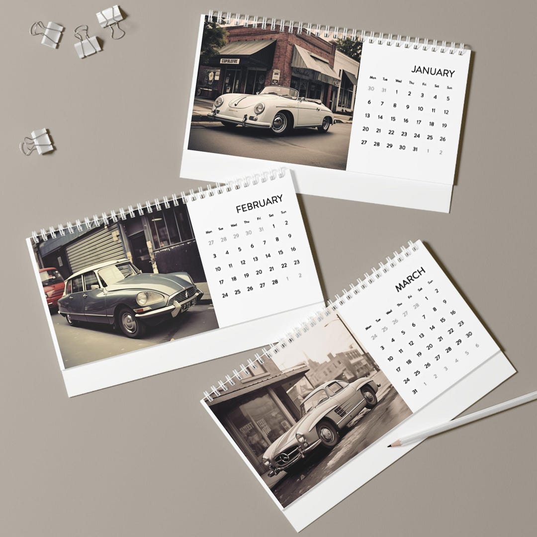 New Retro Cars Desk Calendar V2, Sports Cars, Car Lover, Calendar for ...
