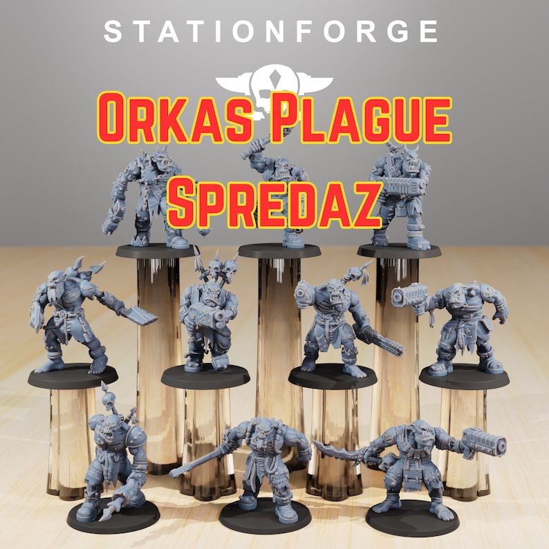 STL Bundle Tabletop Miniatures Grimdark Future 3D Print File Stls Orkaz Plague Spredaz Ork ...