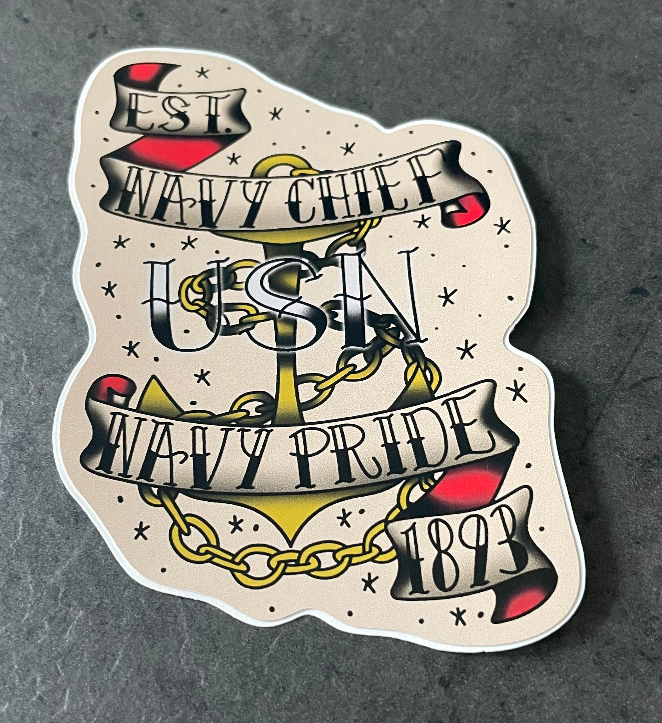 4" Tattoo Style Navy Chief Anchor Sticker, Gifts for Him, Gifts for Her ...