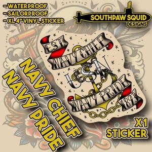 4" Tattoo Style Navy Chief Anchor Sticker, Gifts for Him, Gifts for Her ...