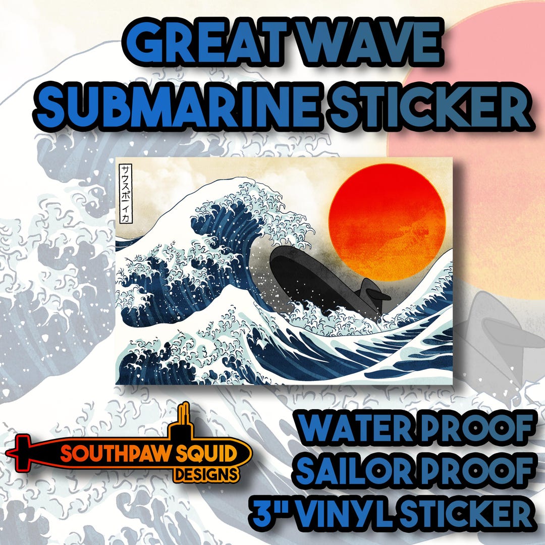 Submarine Great Wave Sticker 3" Vinyl Sticker, Gifts for Him ...