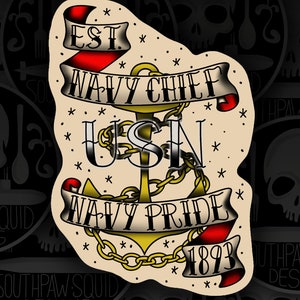 4" Tattoo Style Navy Chief Anchor Sticker, Gifts for Him, Gifts for Her ...