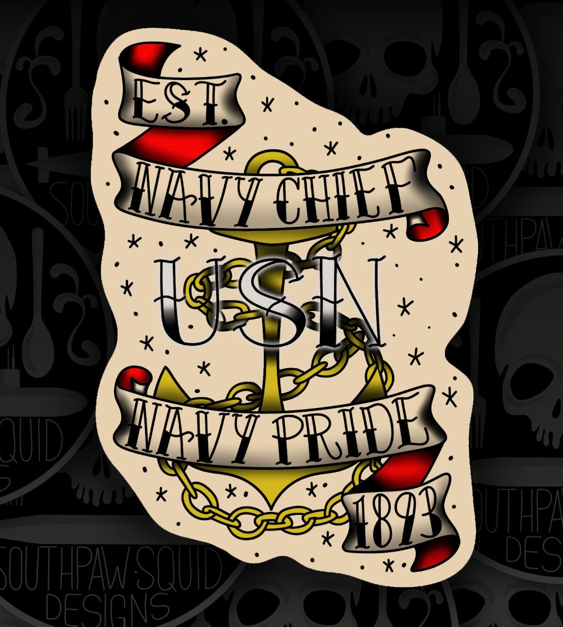 4" Tattoo Style Navy Chief Anchor Sticker, Gifts for Him, Gifts for Her ...