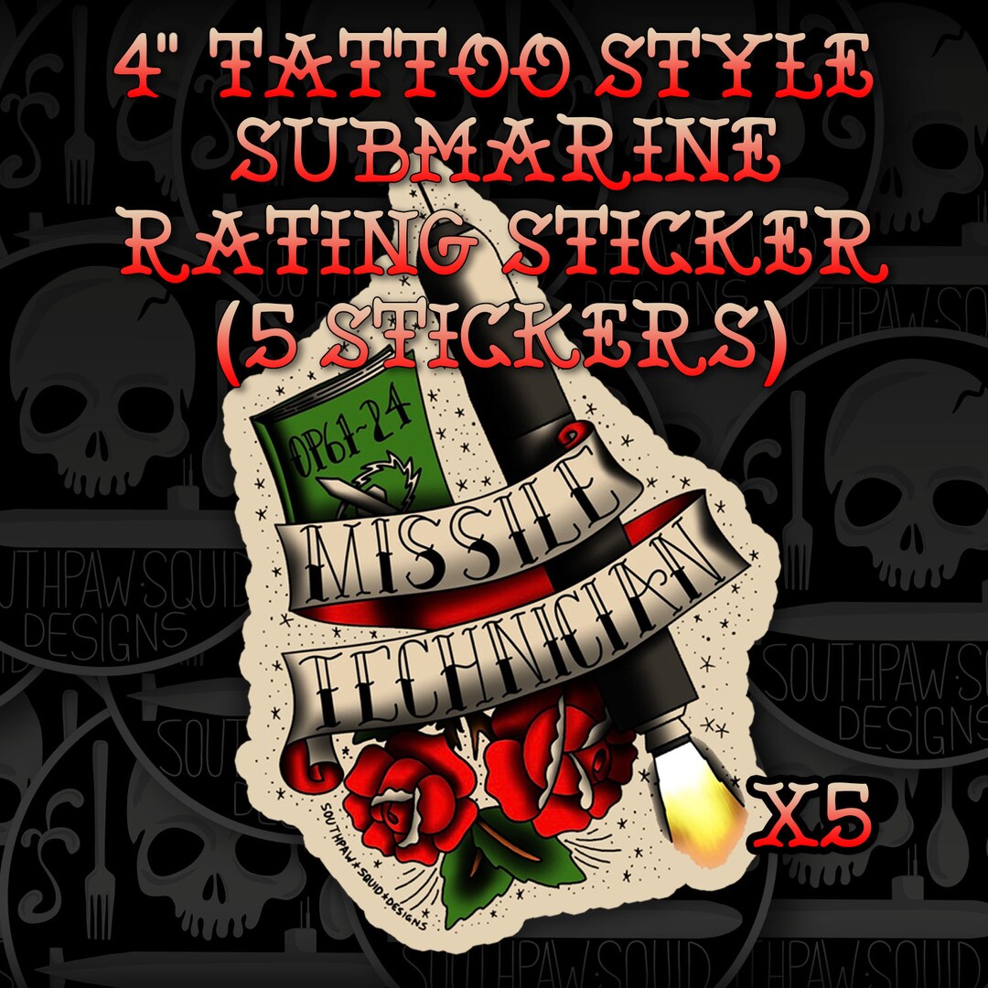 4 Tattoo Style Submarine Rating Stickers 5 Stickers, Gifts for Him ...