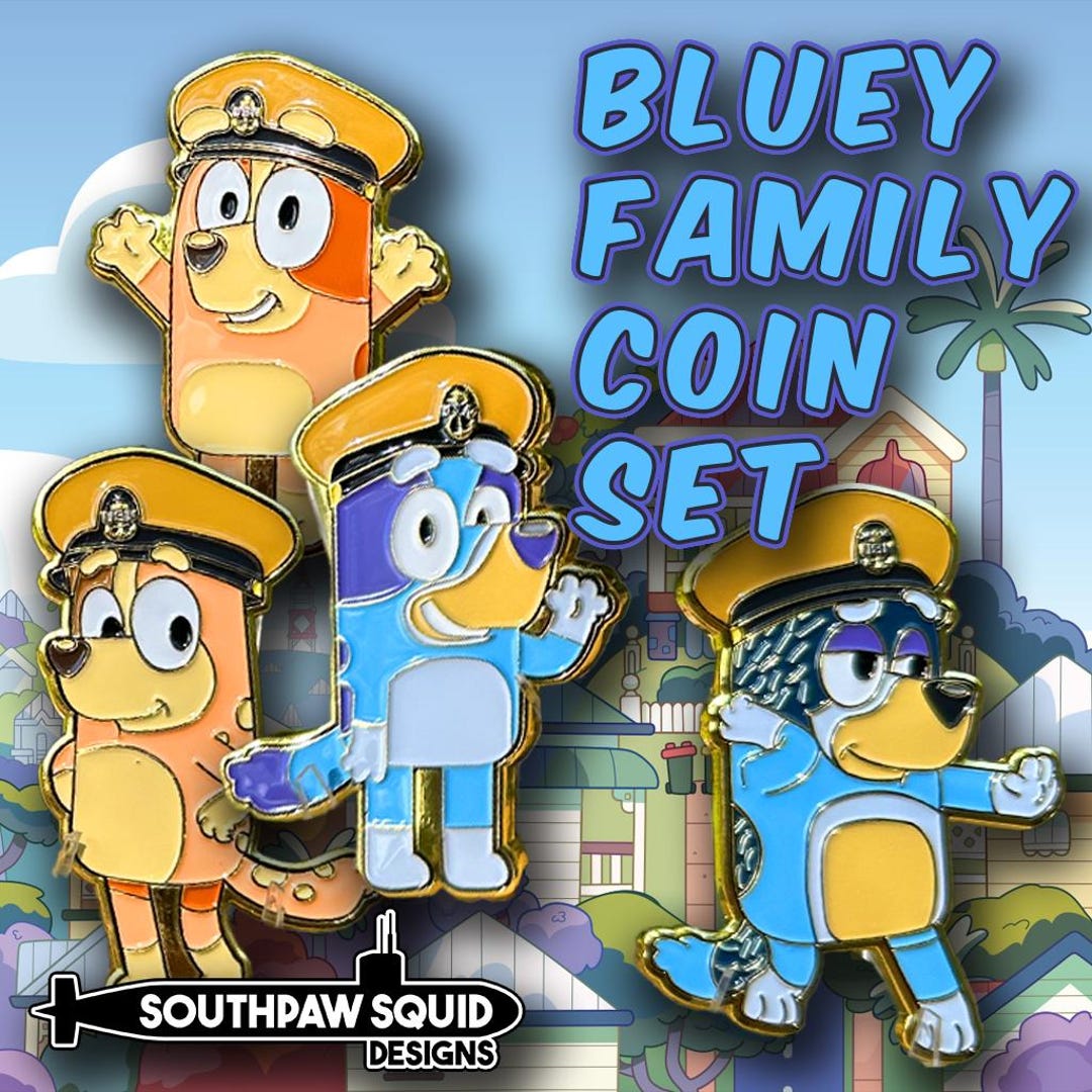 Navy Bluey Family Challenge Coin Set | Bluey, Bingo, Bandit and Chilli ...