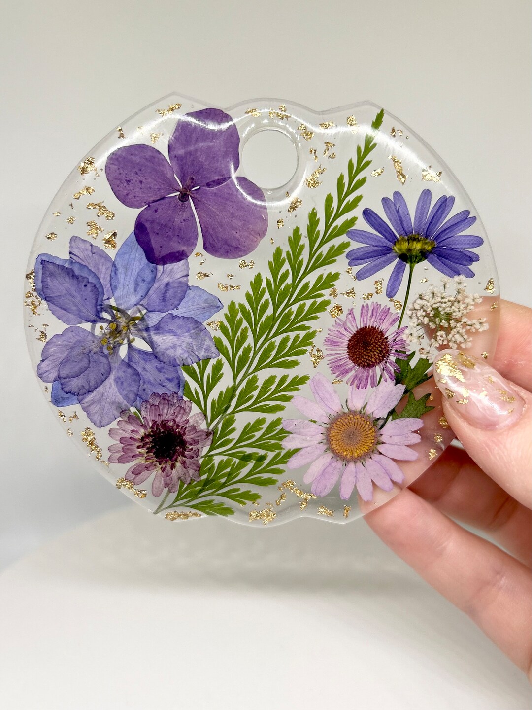 Personalized Stanley Plate Topper, Resin, Dried Flowers, Gold Flake ...