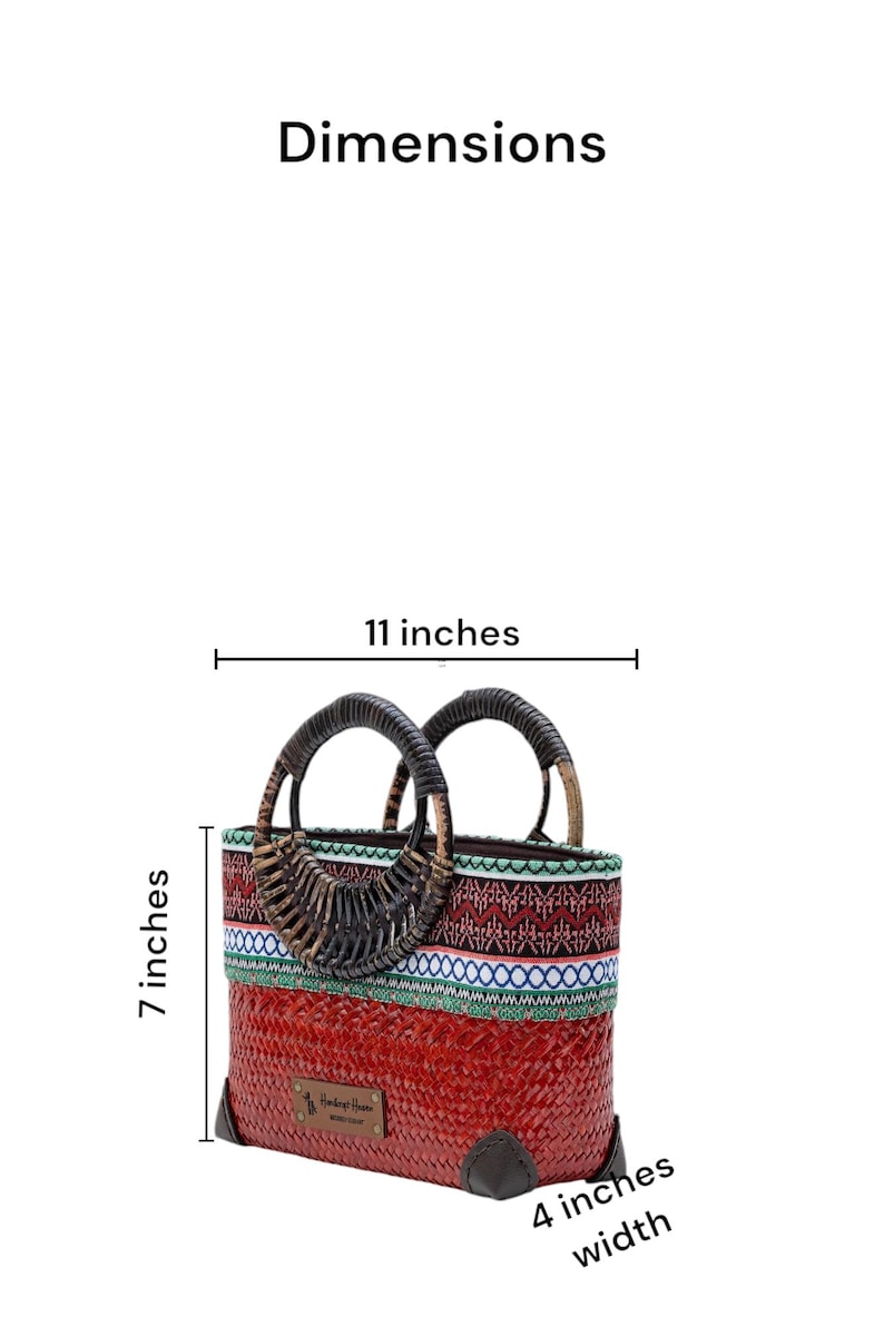Handwoven Straw Market Tote | Thai Silk Accent, Rattan Handle, Zipper ...